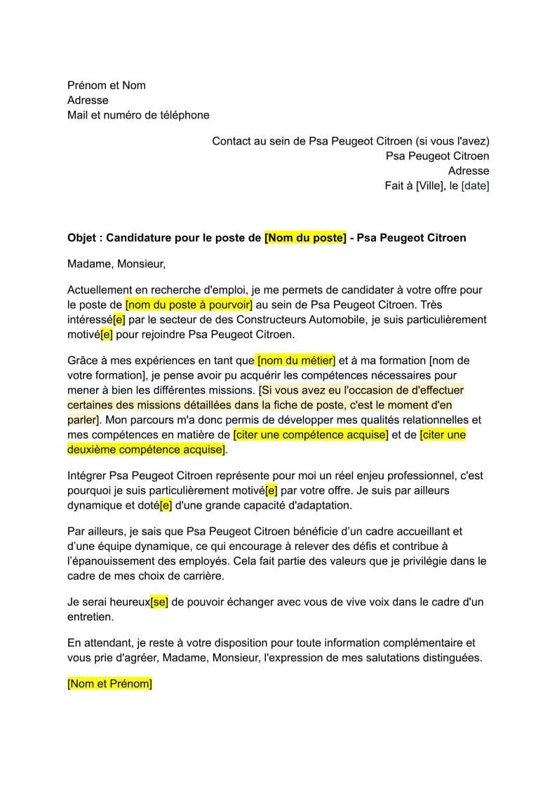 Lettre De Motivation Psa Peugeot Citroen - Word - Gratuit Lettre De Motivation Psa Peugeot Citroen - Word - Gratuit